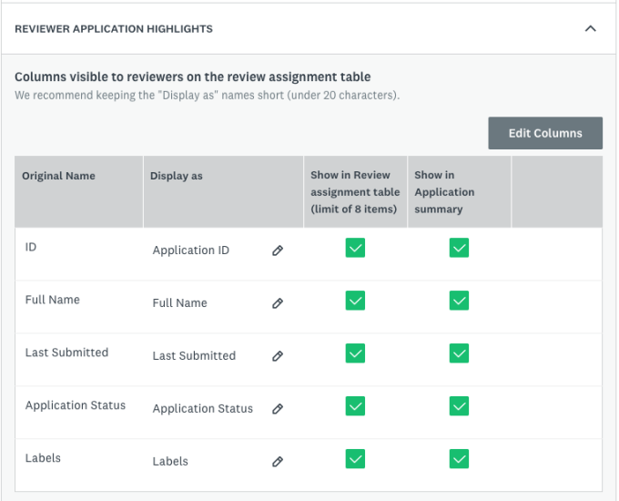 How to Modify the Assignment Table and Summary for Reviewers | Apply Help
