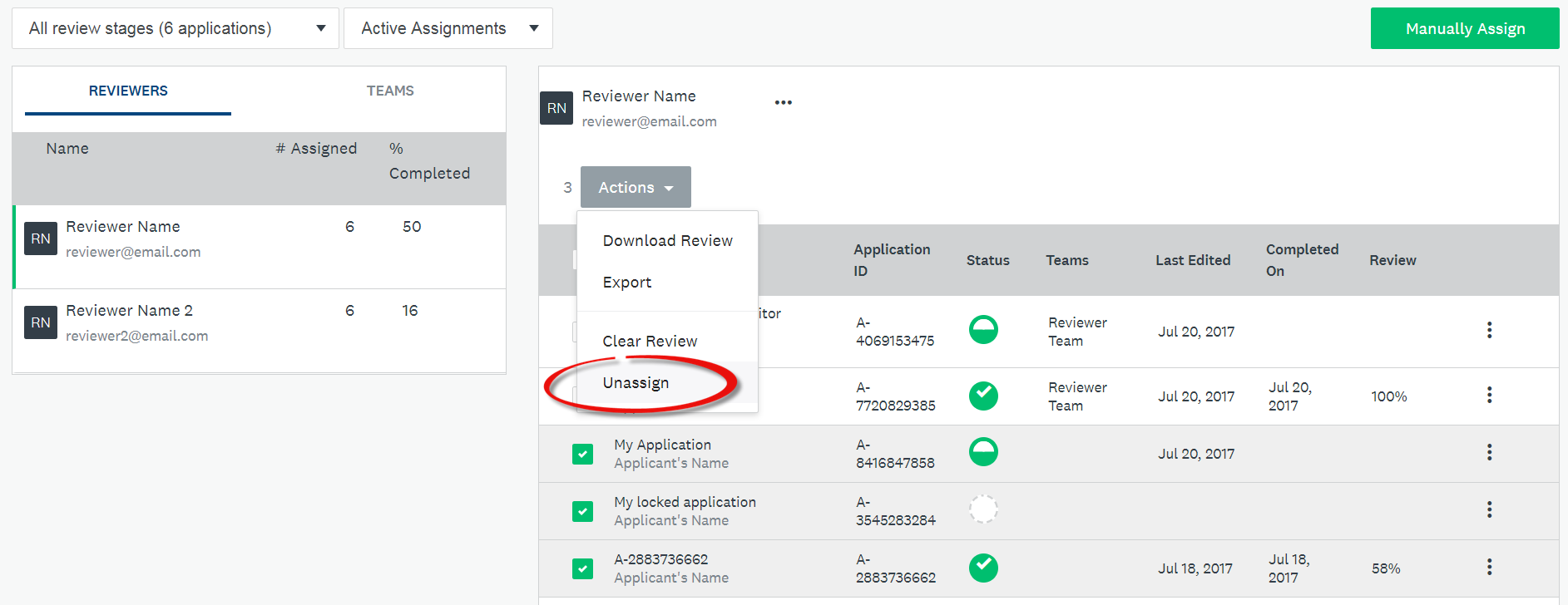 How to Unassign Reviewer/Team Assignments | Apply Help