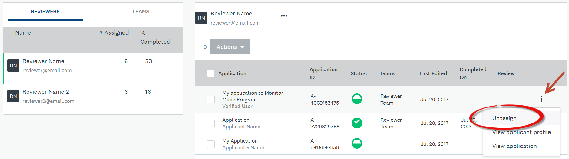 How to Unassign Reviewer/Team Assignments | Apply Help