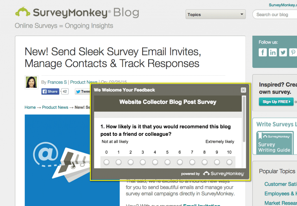 Add A Pop Up Survey On Your Website | SurveyMonkey